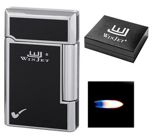 WINJET DELUXE SOFT FLAME FLINT PIPE LIGHTER / BLACK - SHINY CHROME ...