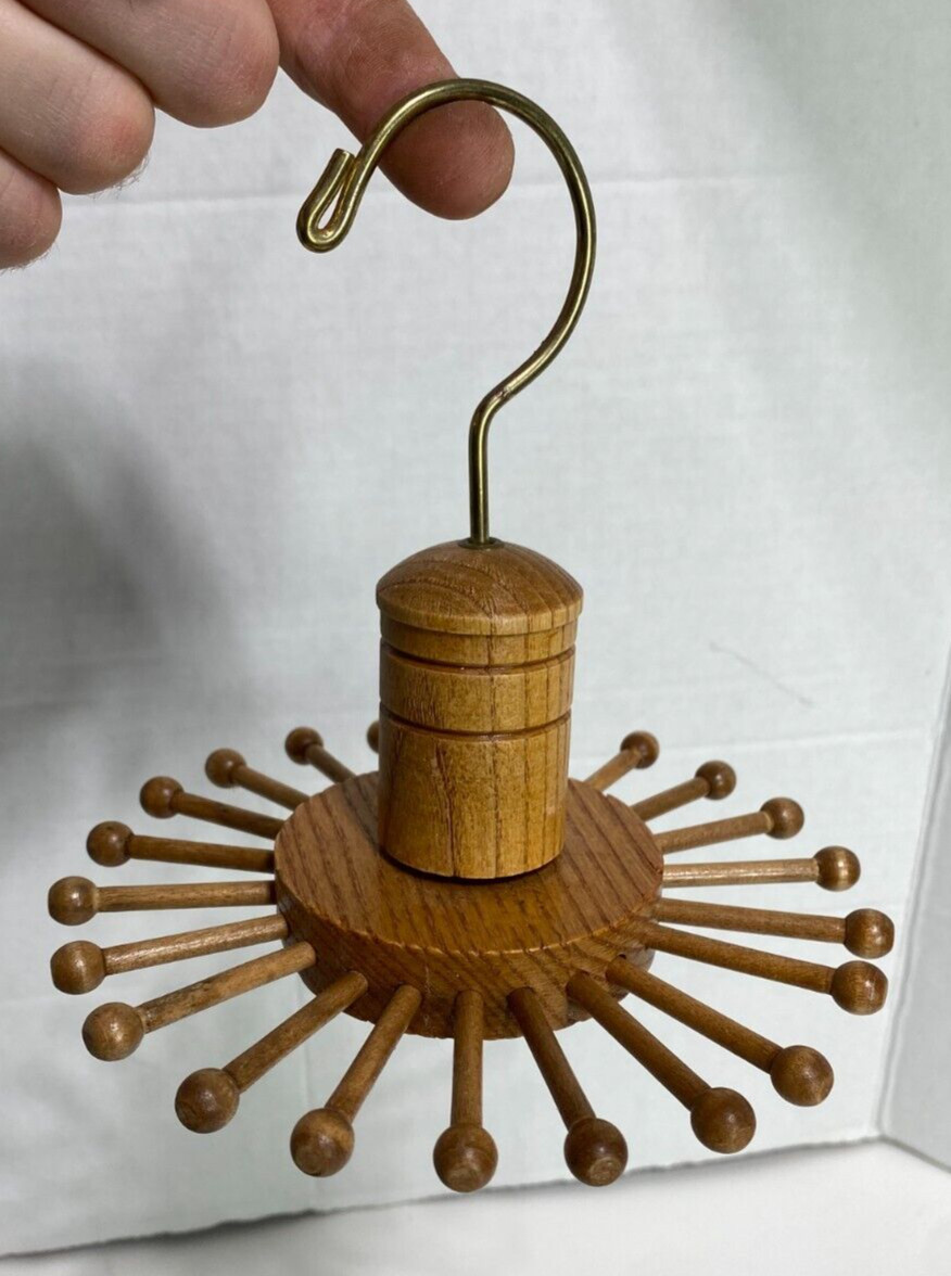 Vintage Oak-Wood Rotating Spinning Tie Rack Organizer… - Gem