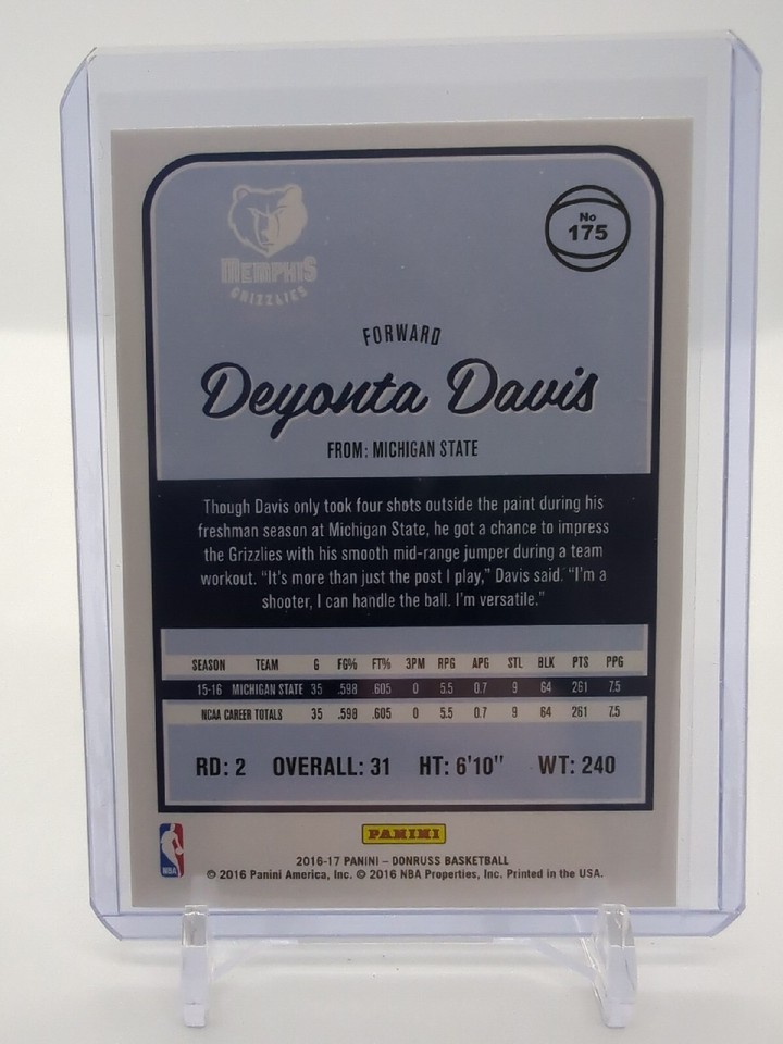 2016-17 Donruss Deyonta Davis RC Memphis Grizzlies #175 Rookie | eBay