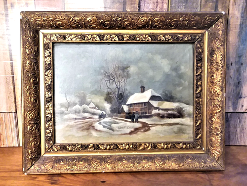 Antique Rural Winter Scene Framed Original Oil Painting | eBay