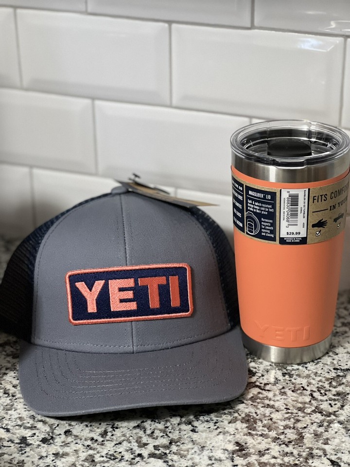 YETI 🪸CORAL🪸 20oz Rambler + Coral Yeti Trucker Hat - (Discontinued ...