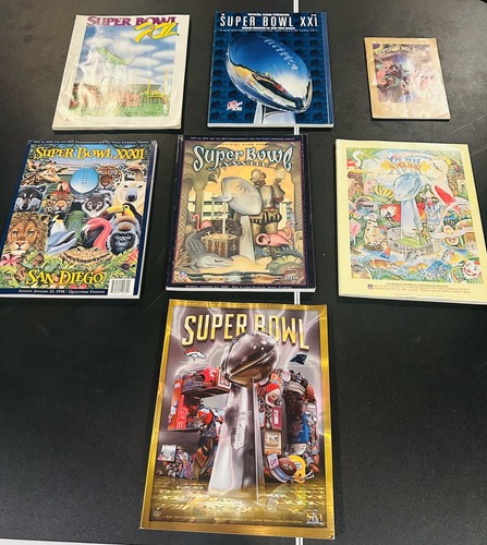 VTG LOT OF 7 NFL SUPER BOWL PROGRAMS; XII XVIII XXI XXIV XXXII XXXIII ...