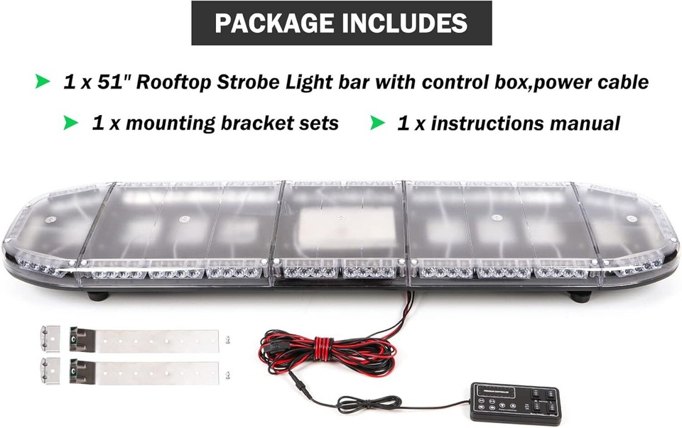 51" Strobe Light Bar LED Amber White Emergency Warning Security Flash ...