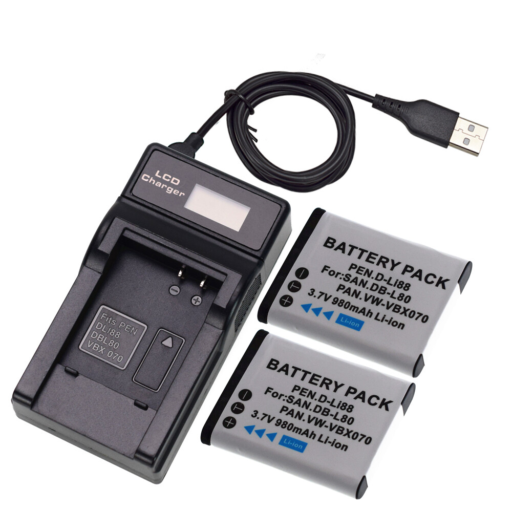 Battery or USB LCD Charger for Pentax D-LI88 Optio H90 Optio P70 P80 DB ...