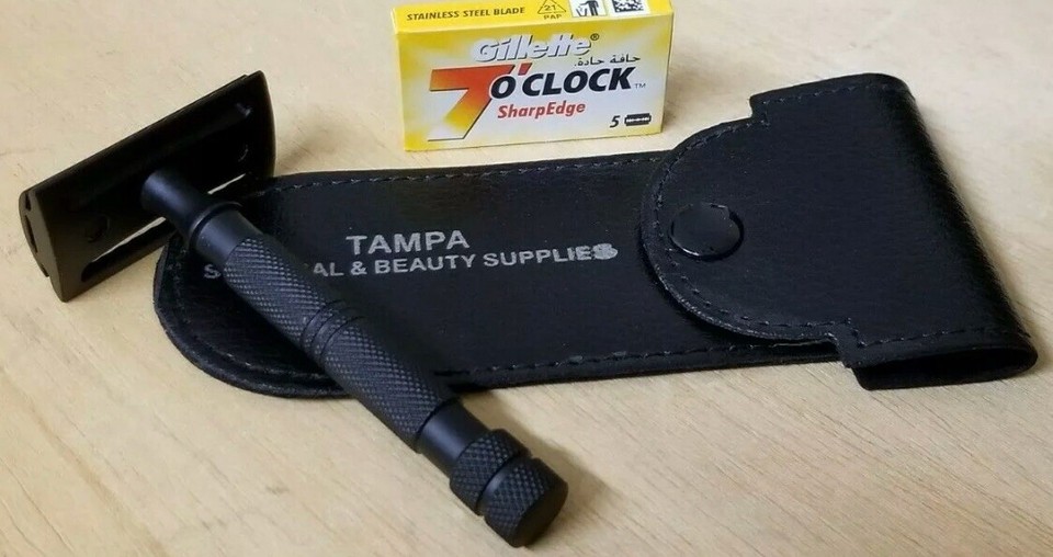 Safety Razor Double Edge Non-Slip Grip Razors with 5 Blades Pouch ...