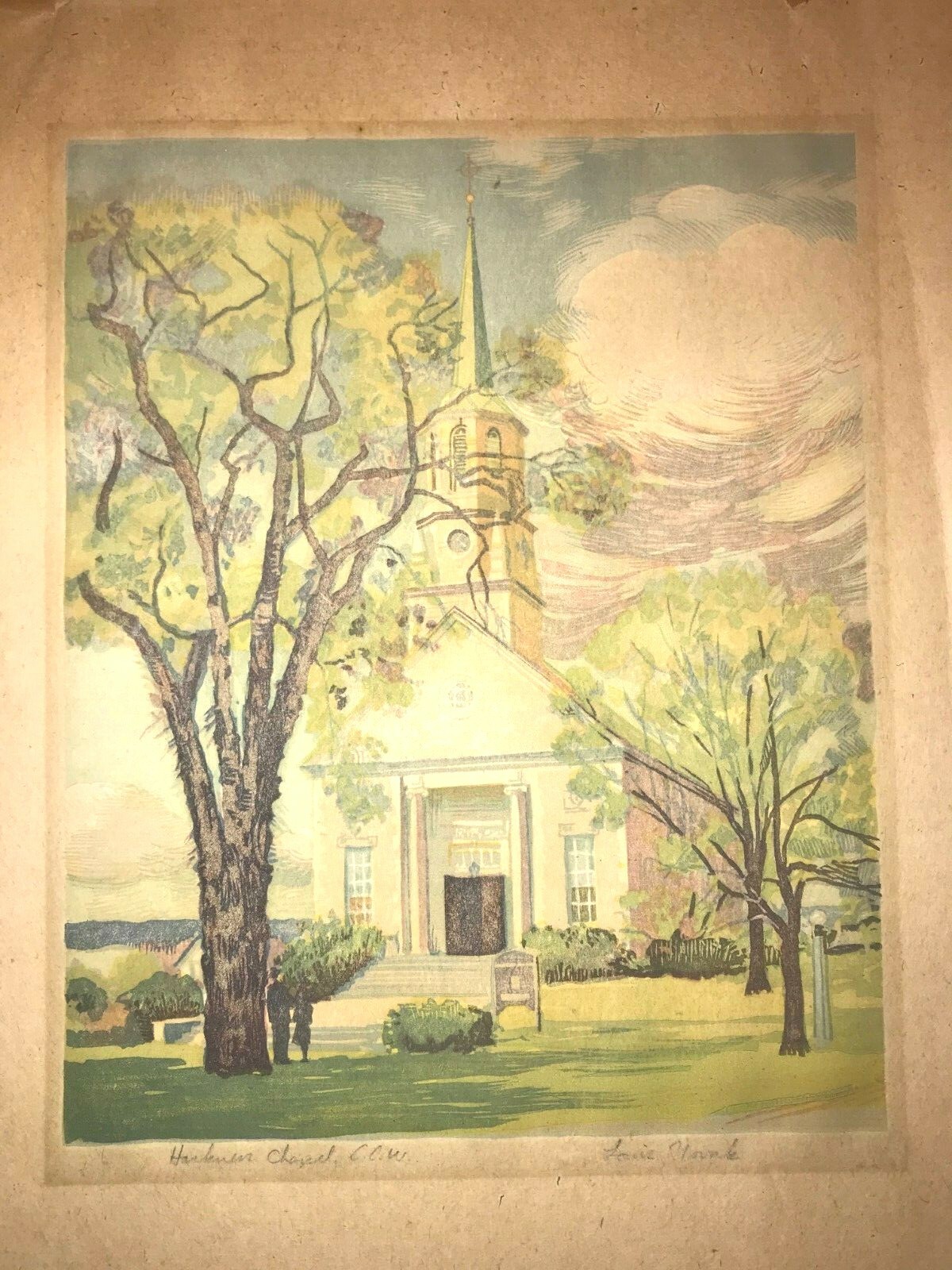 LOUIS NOVAK, Harkness Chapel New London Connecticut Woodcut WOODBLOCK ...