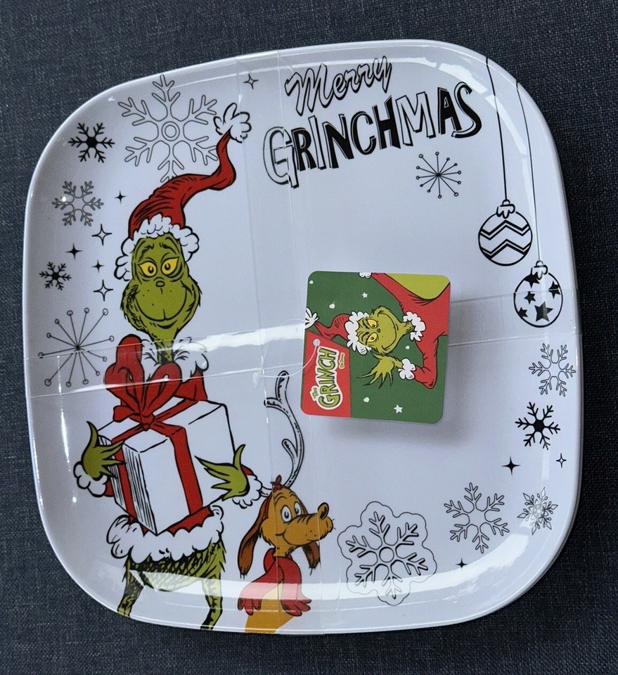 The Grinch Max Christmas Melamine Dinner Plates 11” Square 4 Merry ...