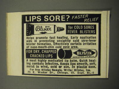 1967 Blistex and Blistik Lip Balm Ad - Lips sore? Faster relief | eBay