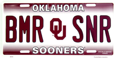 Oklahoma Sooners BMR SNR Embossed Metal Novelty License Plate Tag ...