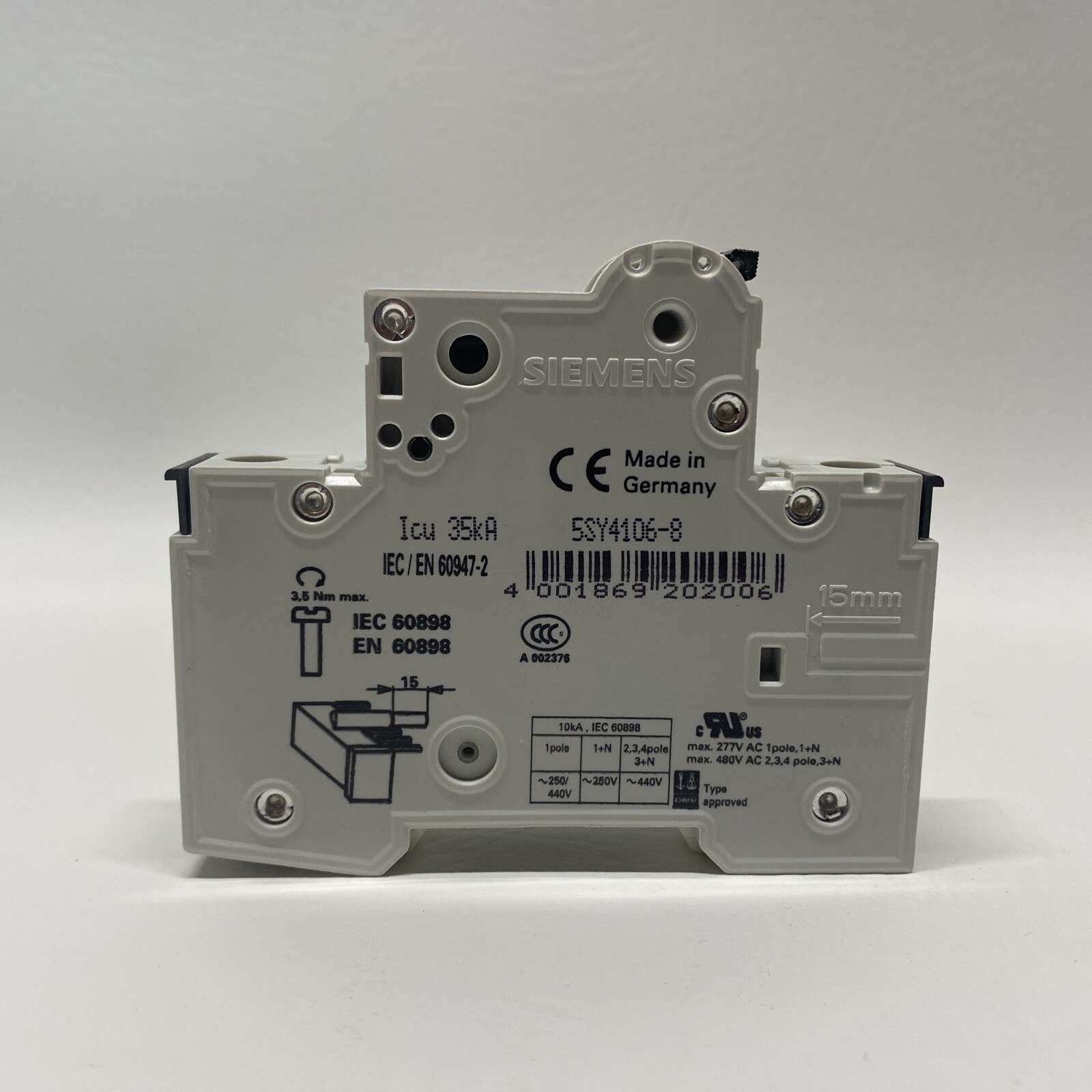 Siemens 5sy41d6 6 Amp 1 Pole 230/400 V Circuit Breaker 5sy41 MCB D6 ...