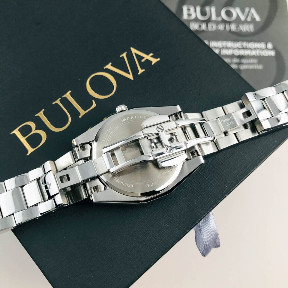 Bulova Surveyor 96P229 Women's Diamond Accent Sliver Tone Blue Dial ...