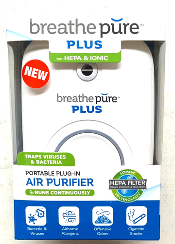 Breathe Pure PLUS Portable Plug-In Air Purifier Hepa Filter Ionic ...