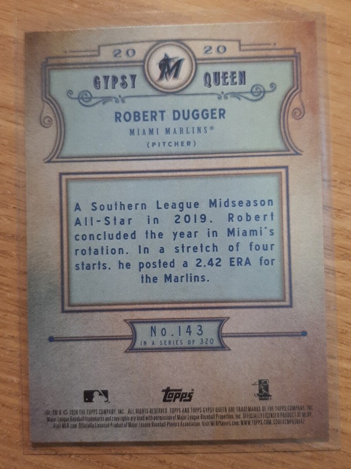 2020 TOPPS GYPSY QUEEN ROBERT DUGGER ROOKIE #143 MIAMI MARLINS | eBay