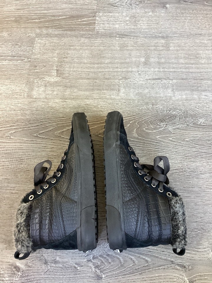 Vans Hi Top Black Sneakers Mens 7 Womens 8.5 HEIQ Eco Dry Faux Fur ...