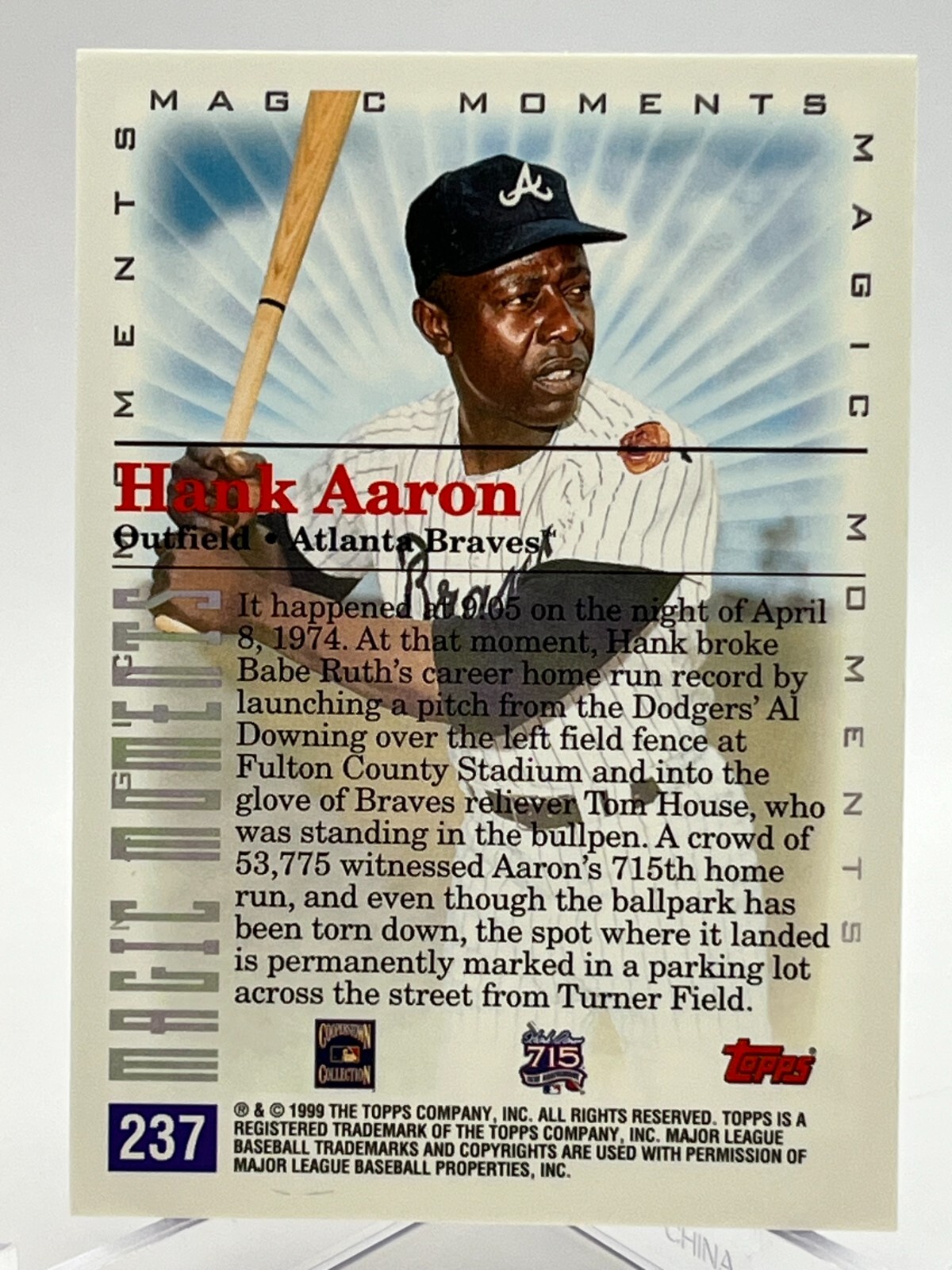 2000 Topps Magic Moments Card #237 Hank Aaron Atlanta Braves 715th Home ...
