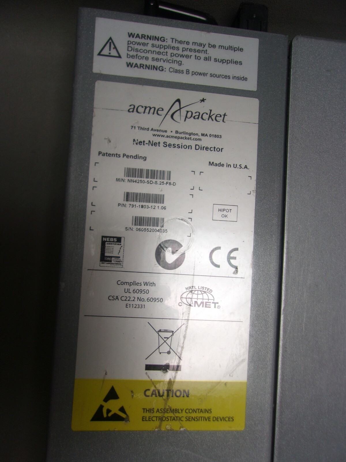 ACME PACKET 4250 NET-NET SESSION DIRECTOR 791-1803-12 1.06 / NN4250-SD ...