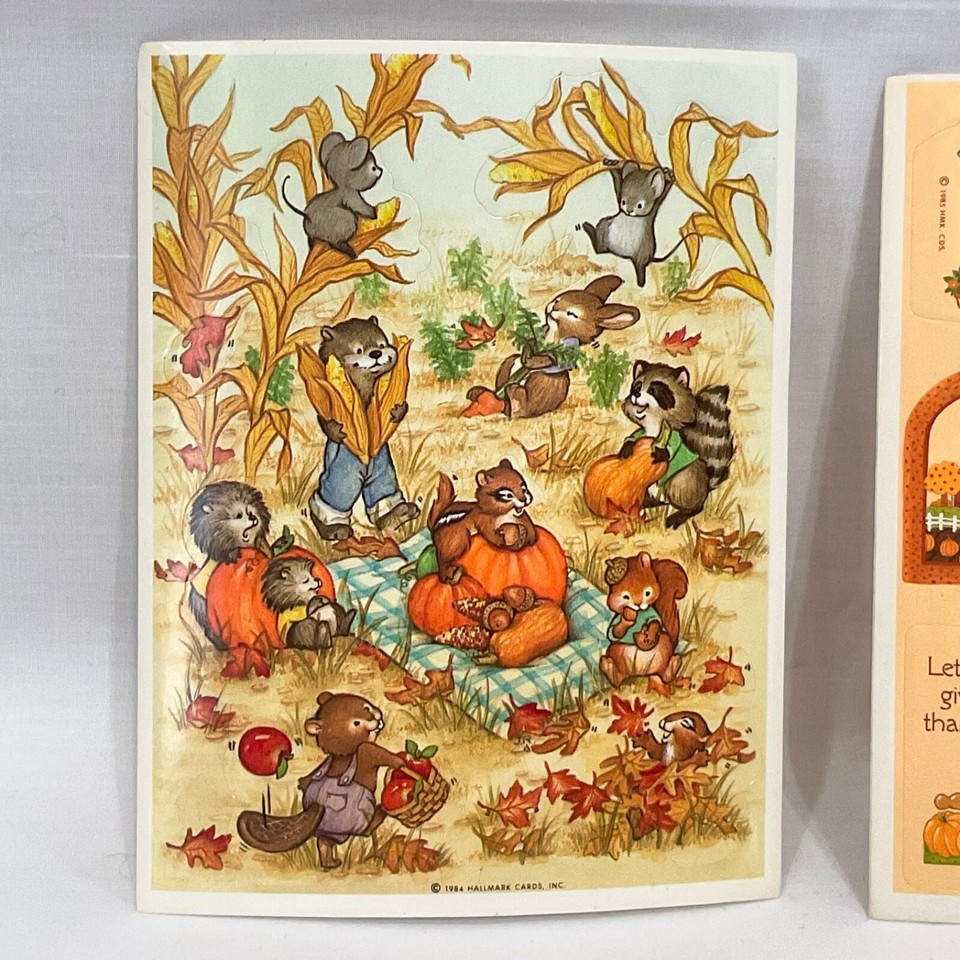 Vintage Stickers Hallmark Sticker Sheet Lot 80s Thanksgiving Cute ...