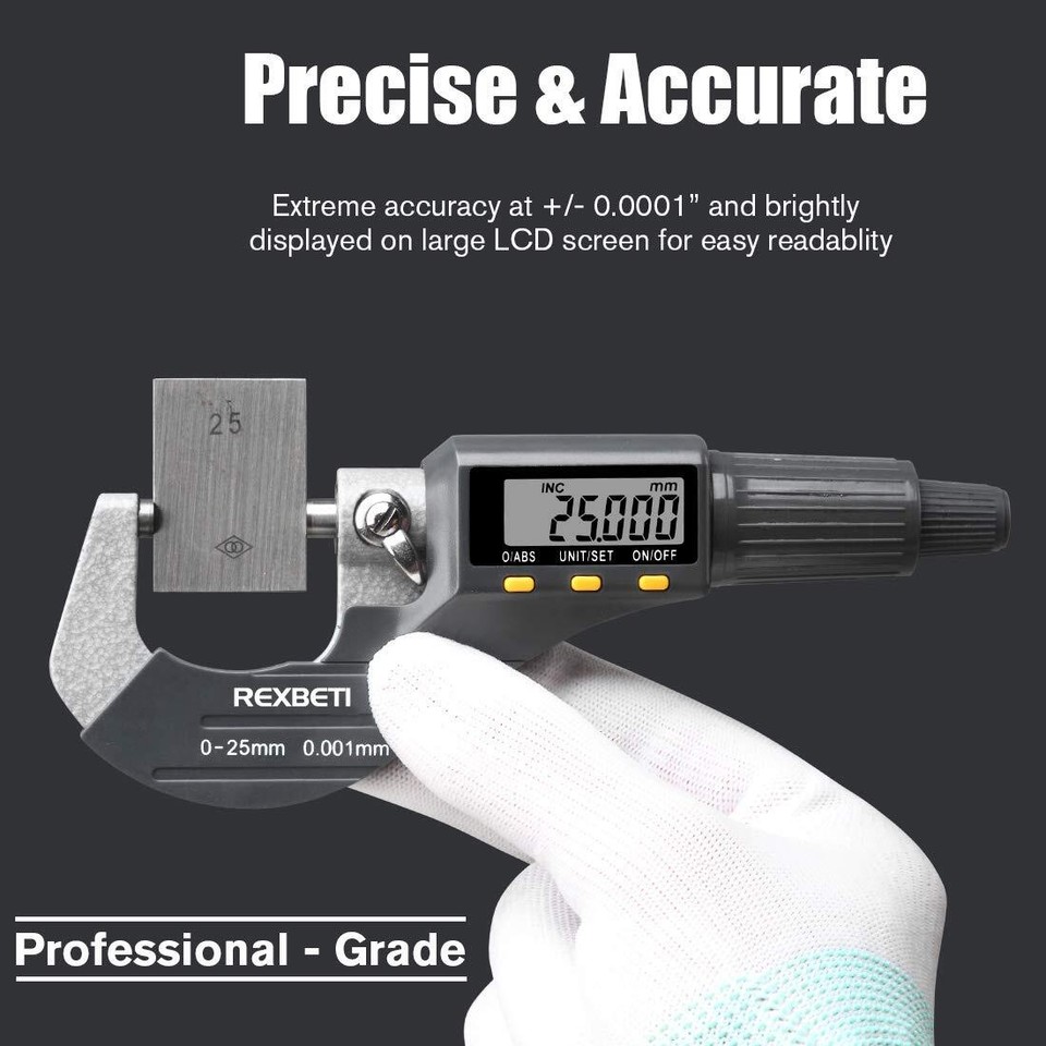 Digital Micrometer, Professional Inch/Metric Measuring Tools 0.00005"/0 ...