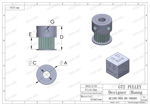 2pcs GT2 Aluminum Timing Belt Pulley 24 Teeth Bore 7mm Width 7mm for 3D ...