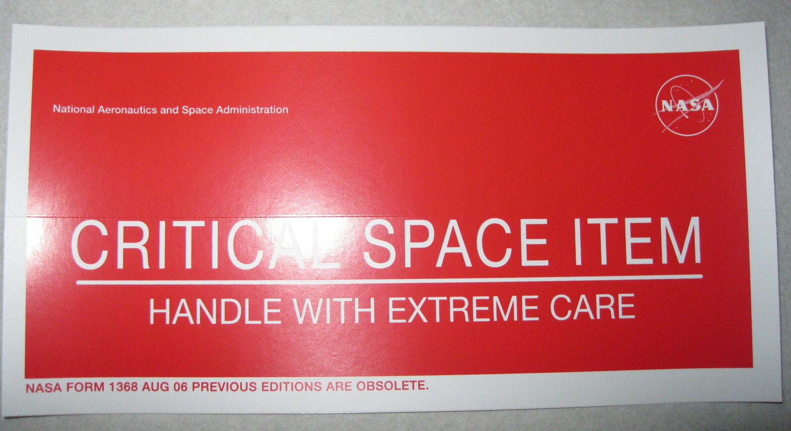New Lot of 10 NASA Critical Space Item Adhesive Label Labels 8" x 4" | eBay