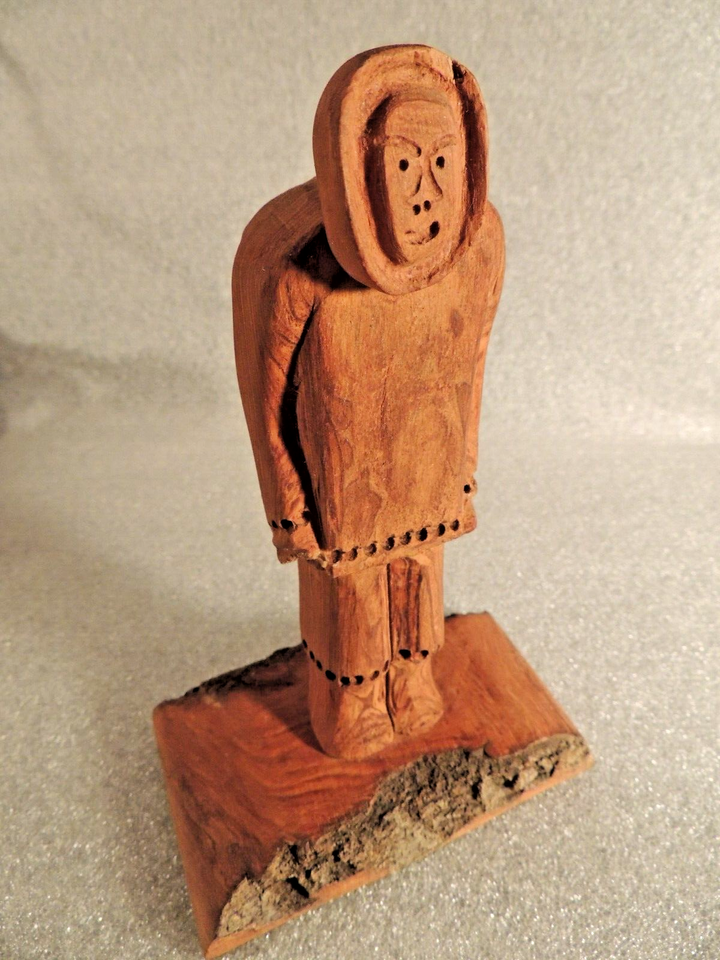 INUIT ESKIMO SCULPTURE Vintage Hand Carved Driftwood Hunter Figure ...