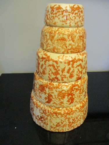 Set 5 Vintage Primitive Brown Spongeware Yellowware Panel Mixing ...