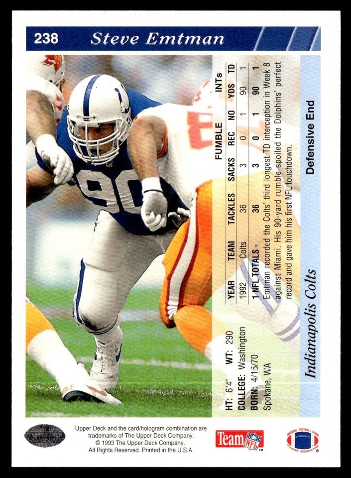 1993 Upper Deck Steve Emtman Indianapolis Colts #238 | eBay