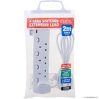 4 WAY GANG EXTENSION LEAD 2 METRE CABLE INDIVIDUALLY SWITCHED 4 SOCKET ...