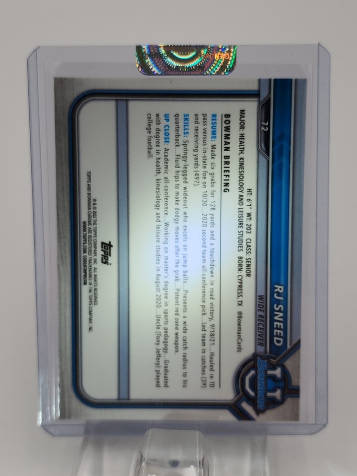 2021-22 Bowman University RJ Sneed 1st Bowman Pink Refractor #72 Baylor ...