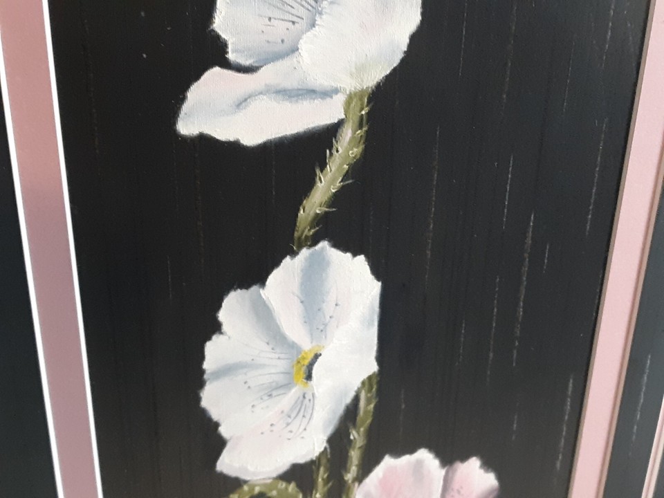Pair of Original Framed 1980s White and Pink Wild Roses Local Artist ...