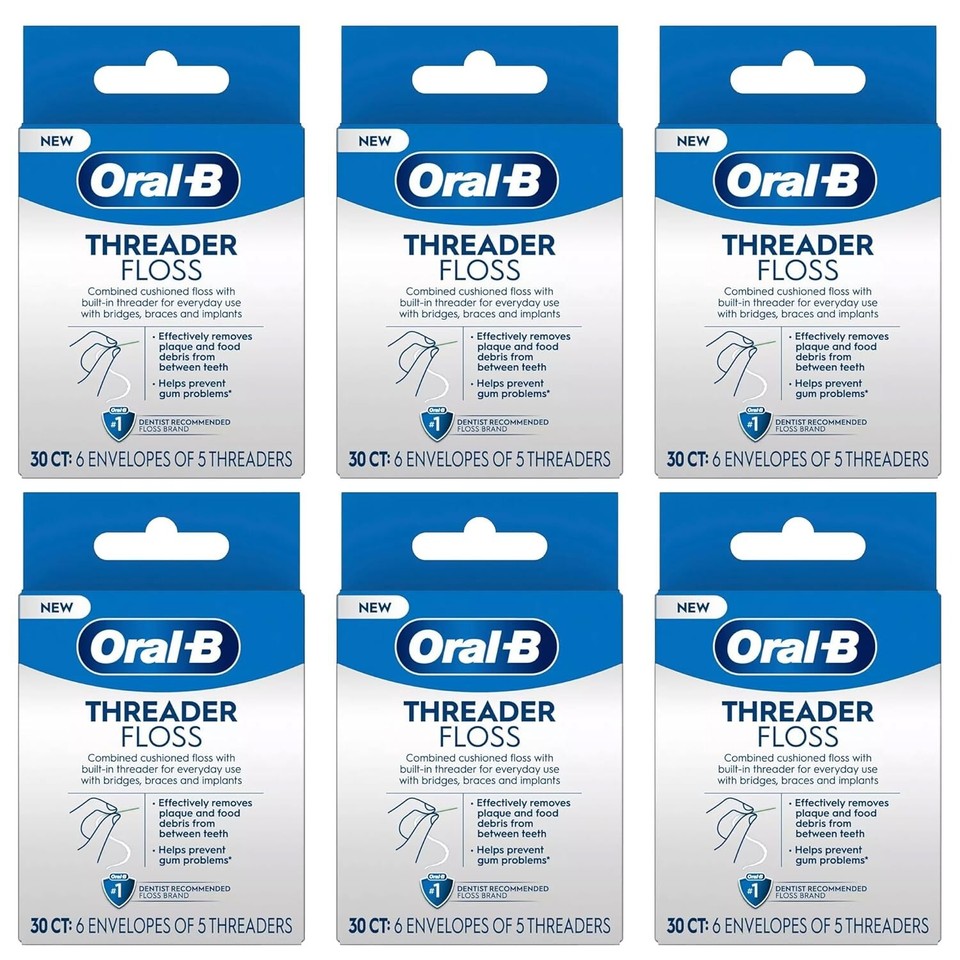 Glide Threader Floss, 30-Count Boxes of Single-Use Packets (Pack of 6 ...