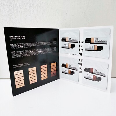 YSL Nu Bare Look Tint Skin Tint Dewy Foundation, 4 Shades Sample Card ...