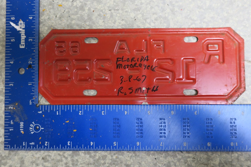 Florida Motorcycle License Plate 1965 Fl Tag # 12-259 Lake County 65 | eBay