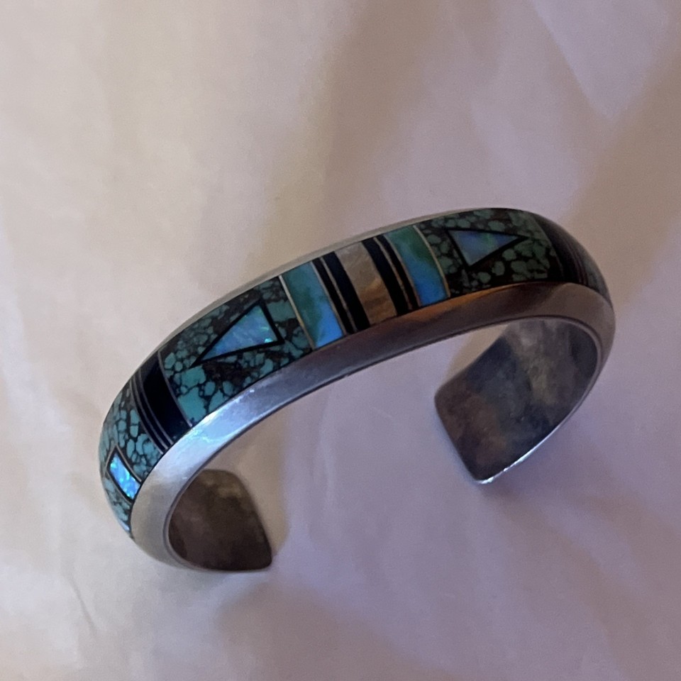 Sterling Silver Turquoise Inlay Cuff Bracelet Signed “HL” Maker Mark | eBay