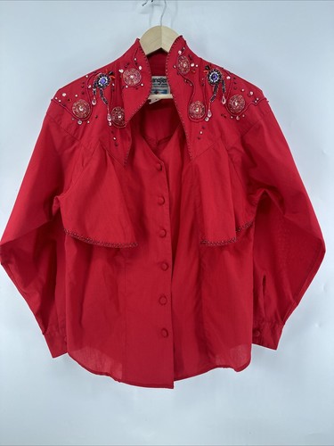 Vintage 90s Wrangler Red Western Beaded Top Rodeo Woman's Medium | eBay