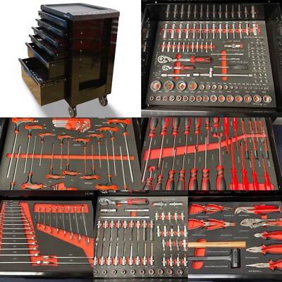 US PRO TOOL CHEST BOX WITH 6 EVA TOOLS TRAYS 6 DRAWER ROLLER CABINET ...