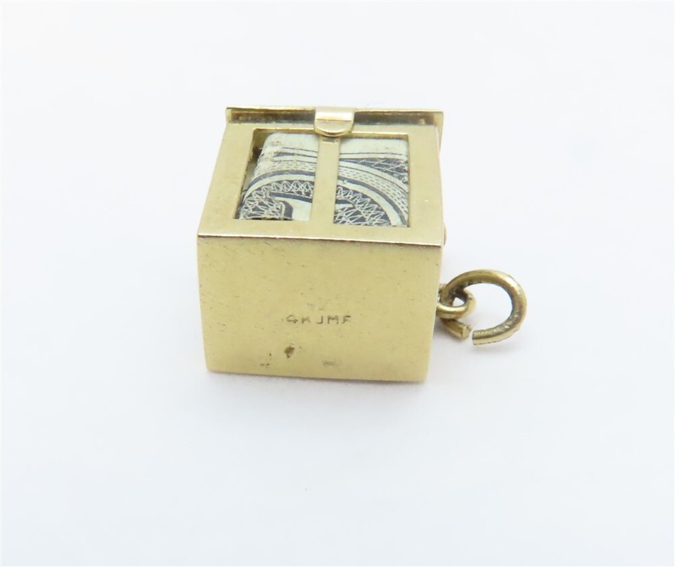 14k Yellow Gold Mad Money Container Charm Pendant | eBay