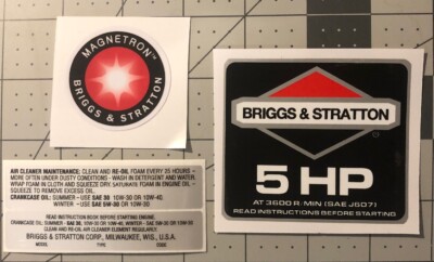 Briggs & Stratton 5-hp 1986-91 Black Shroud Labels Decals set of 4 | eBay