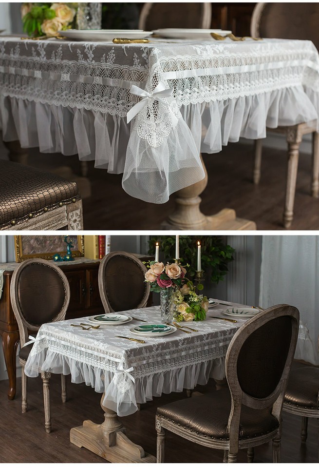 Elegant White Lace Rectangle Tablecloth Square Night Table Cover Home ...