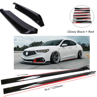 For Acura TLX Gloss Black Red Side Skirt Rear Bumper Chin Lip Spats ...