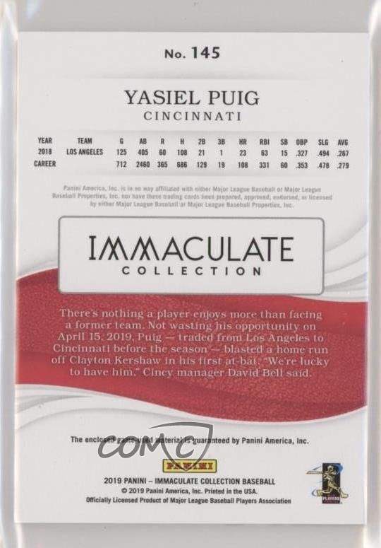 2019 Panini Immaculate Red 34/49 Yasiel Puig #145 s3g | eBay