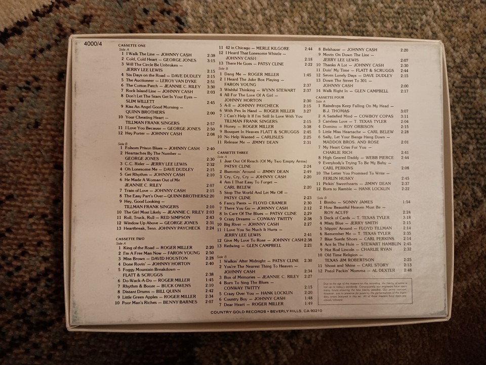 Vintage All-time Country Hits Four Cassettes Johnny Cash Patsy Cline ...