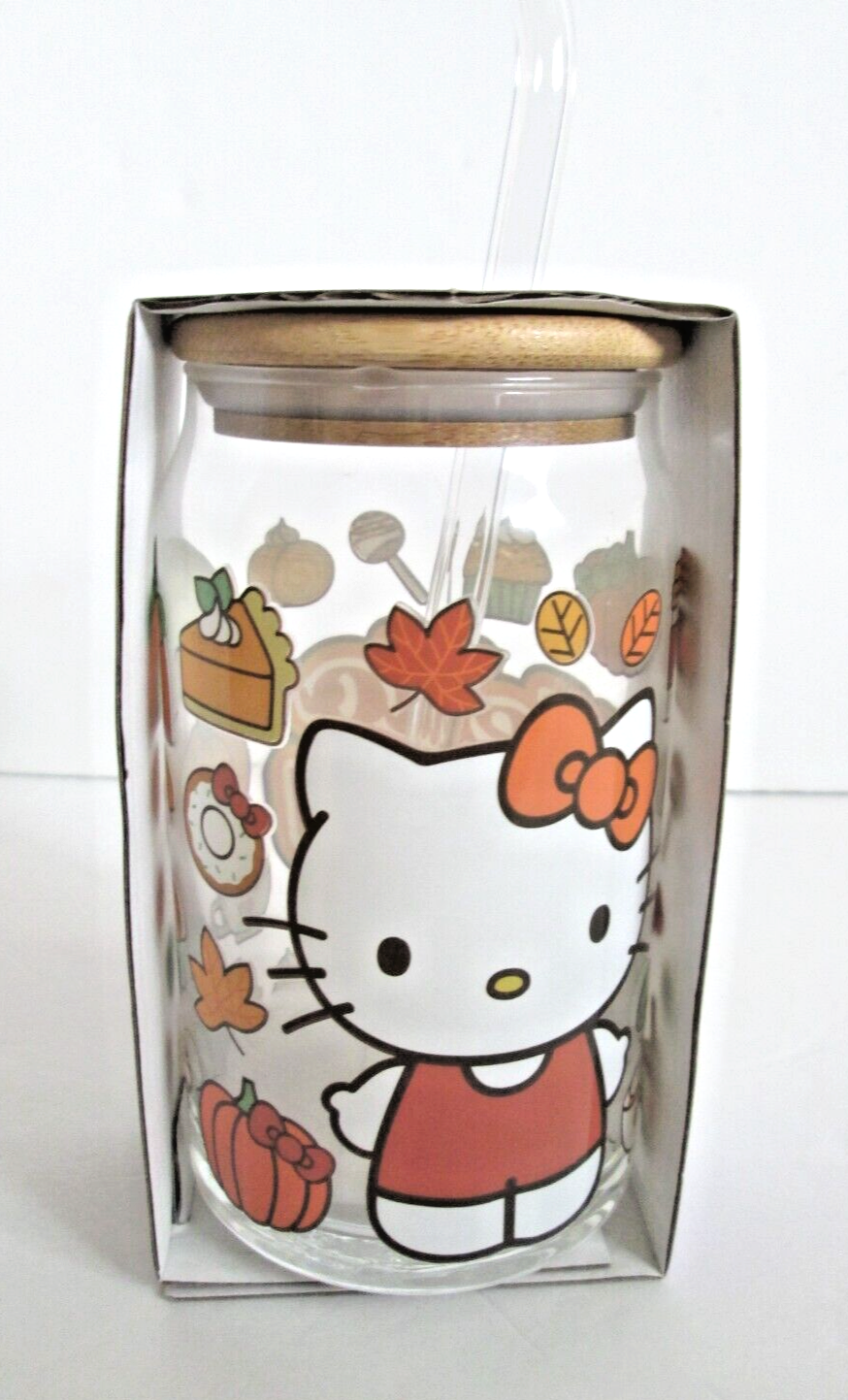 Hello Kitty Glass 16oz Tumbler with Bamboo Lid & Straw New by Sanrio ...