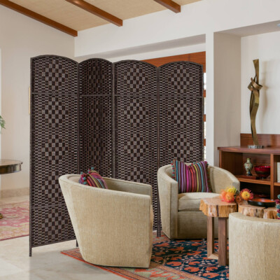 4 Panels Woven Fiber Room Divider Folding Privacy Screen Freestanding ...