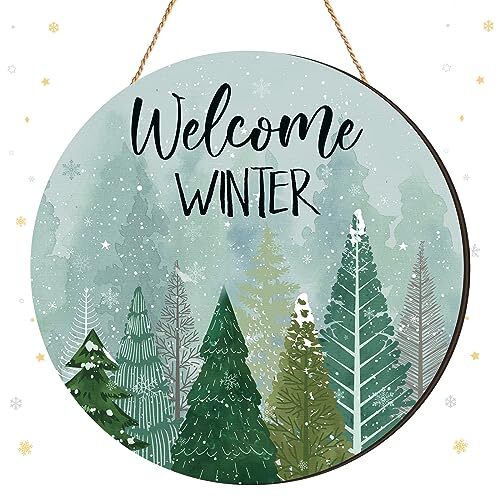 Welcome Winter Sign for Front Door Decor Winter Farmhouse Snow Pine ...