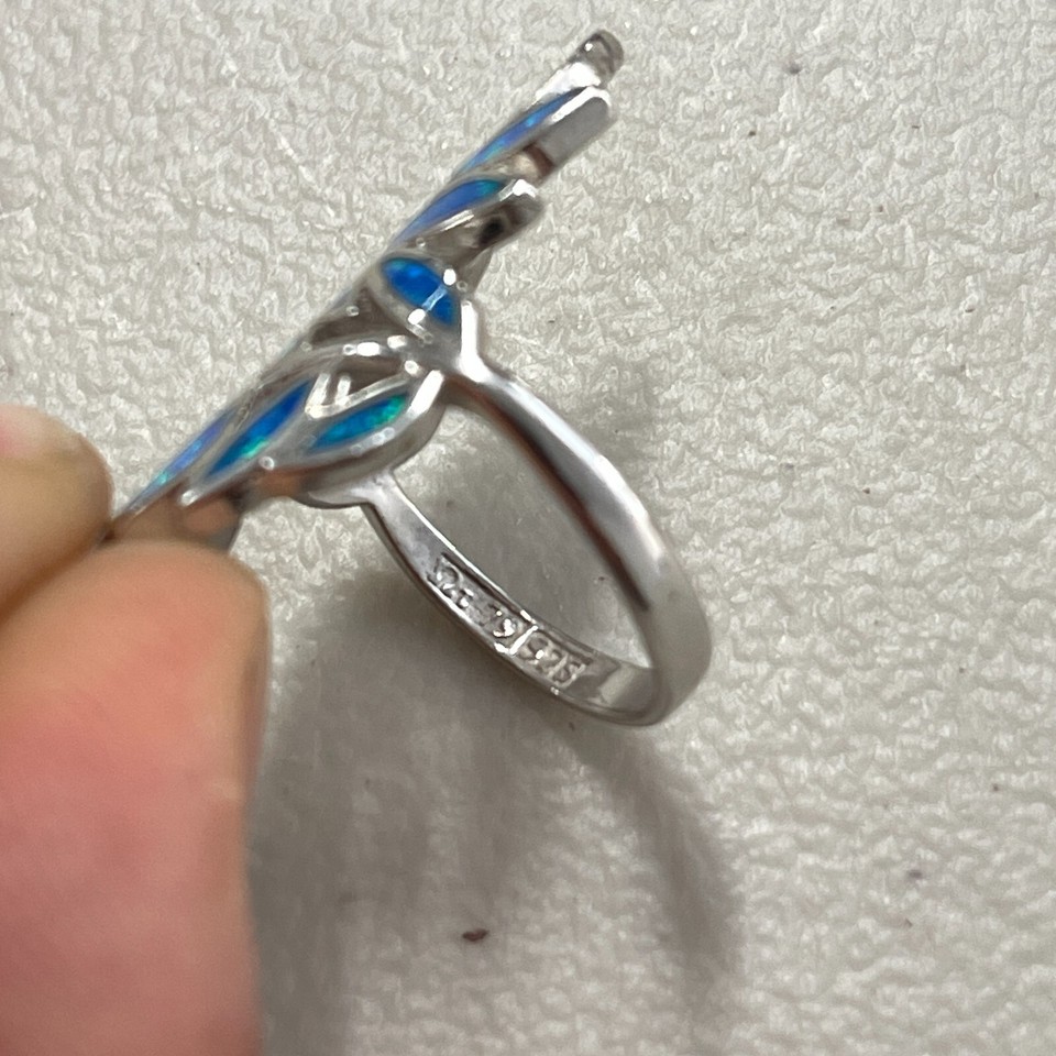 Sterling Silver Ring Leaves Blue Green Boulder Opal 925 Size 6.75 GLS ...
