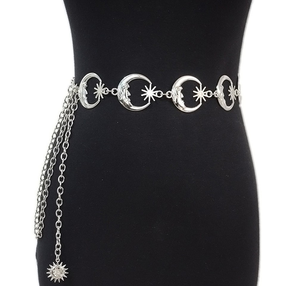 Women Fashionable Moon Metal Waist Chain Belt Modern Decorative Robust ...