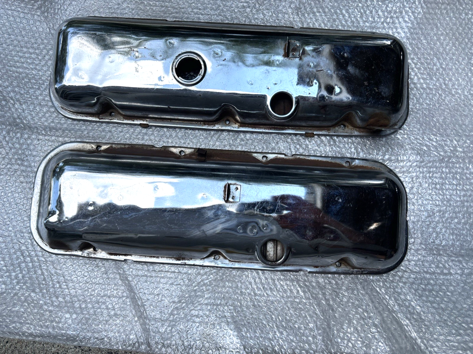 BIG BLOCK OEM CHEVY CHROME VALVE COVERS W/ DRIPPERS SET CHEVROLET 396 ...