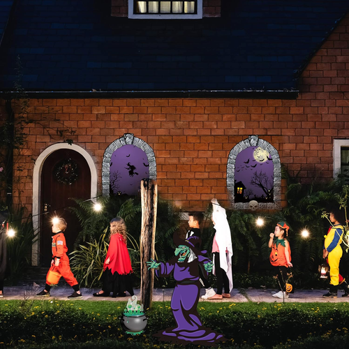 5Pc Halloween Scene Setter Backdrop Skull Witch Cauldron Window ...