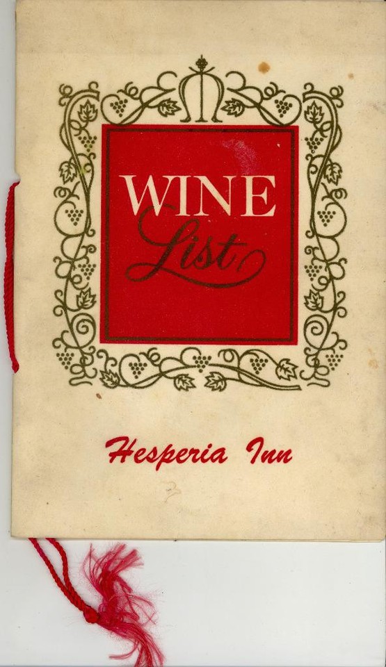 VINTAGE Wine List Menu "HESPERIA INN CALIFORNIA" Fancy | eBay